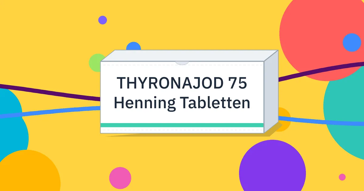 Symbolbild: Packung mit der Aufschrift THYRONAJOD 75 Henning Tabletten (PZN 06882248) – Verfügbarkeit und Bezug in Apotheken in Frankfurt am Main