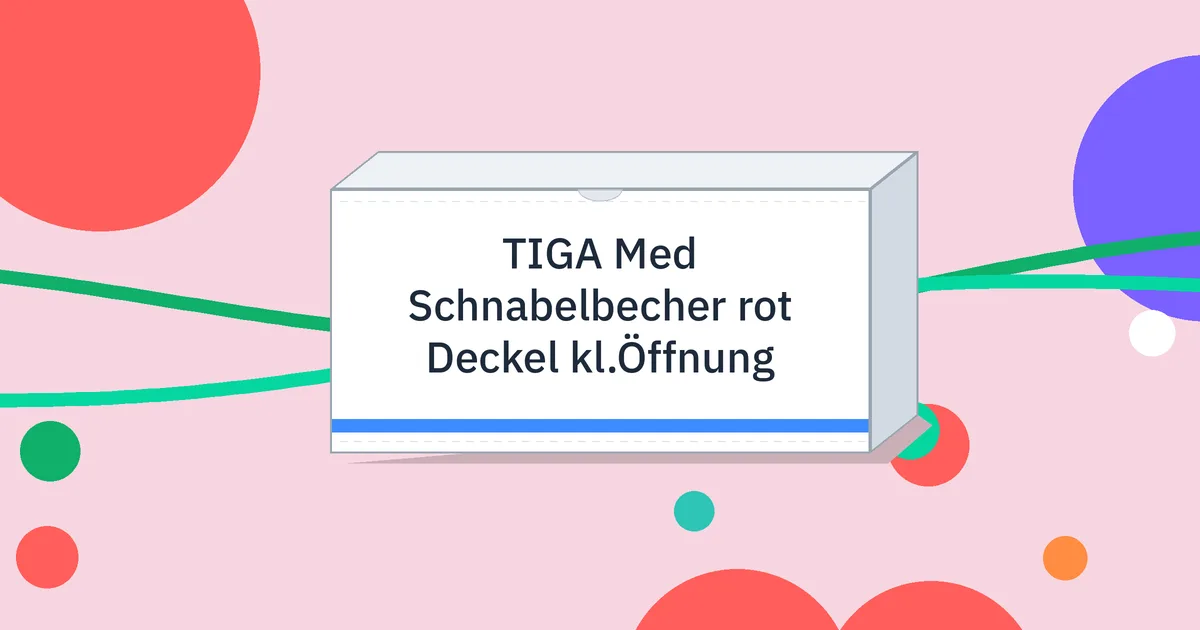Symbolbild: Packung mit der Aufschrift TIGA Med Schnabelbecher rot Deckel kl.Öffnung (PZN 06839229) – Verfügbarkeit und Bezug in Apotheken in Frankfurt am Main