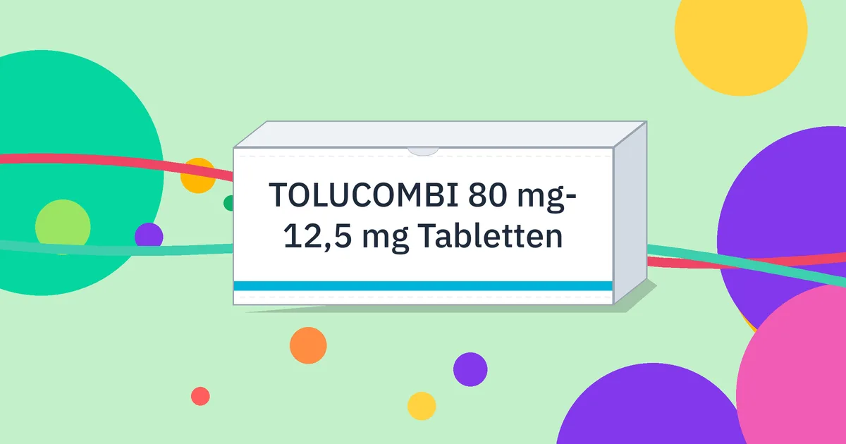 Symbolbild: Packung mit der Aufschrift TOLUCOMBI 80 mg-12,5 mg Tabletten (PZN 10299945) – Verfügbarkeit und Bezug in Apotheken in Frankfurt am Main