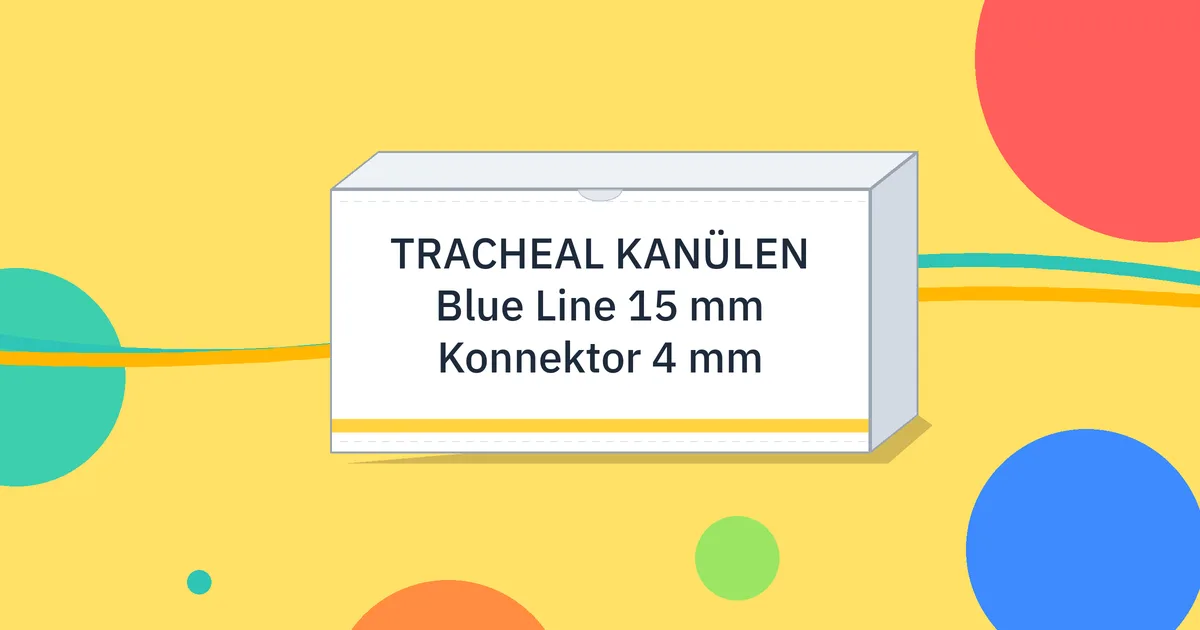 Symbolbild: Packung mit der Aufschrift TRACHEAL KANÜLEN Blue Line 15 mm Konnektor 4 mm (PZN 09105232) – Verfügbarkeit und Bezug in Apotheken in Frankfurt am Main
