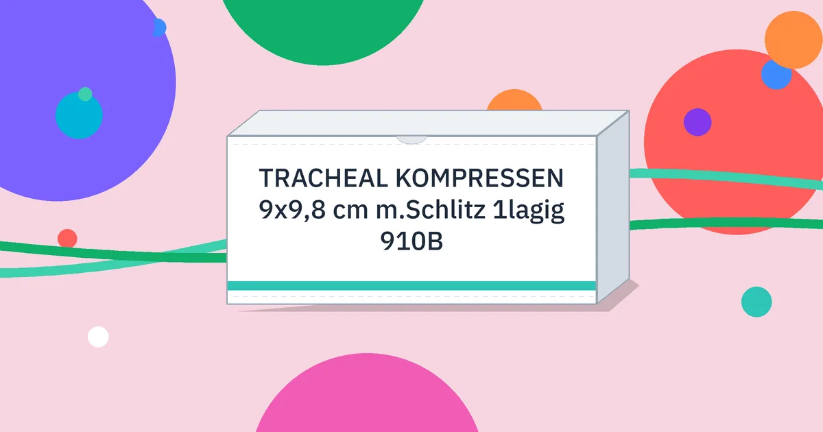 Symbolbild: Packung mit der Aufschrift TRACHEAL KOMPRESSEN 9x9,8 cm m.Schlitz 1lagig 910B (PZN 09629610) – Verfügbarkeit und Bezug in Apotheken in Frankfurt am Main