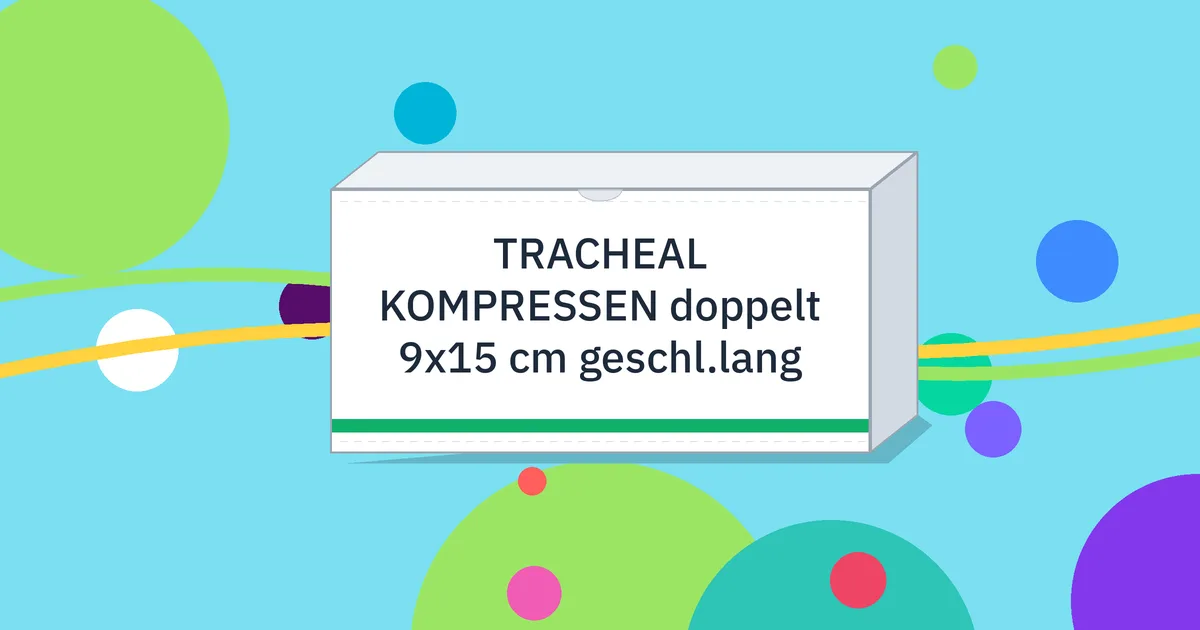 Symbolbild: Packung mit der Aufschrift TRACHEAL KOMPRESSEN doppelt 9x15 cm geschl.lang (PZN 00140729) – Verfügbarkeit und Bezug in Apotheken in Frankfurt am Main
