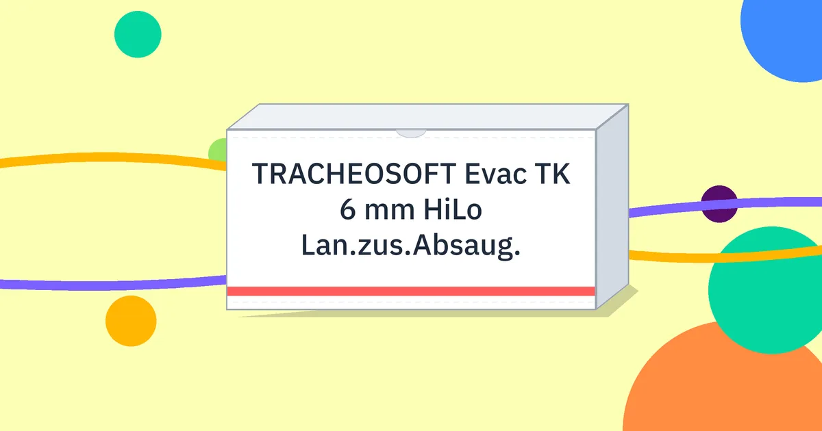 Symbolbild: Packung mit der Aufschrift TRACHEOSOFT Evac TK 6 mm HiLo Lan.zus.Absaug. (PZN 04109886) – Verfügbarkeit und Bezug in Apotheken in Frankfurt am Main