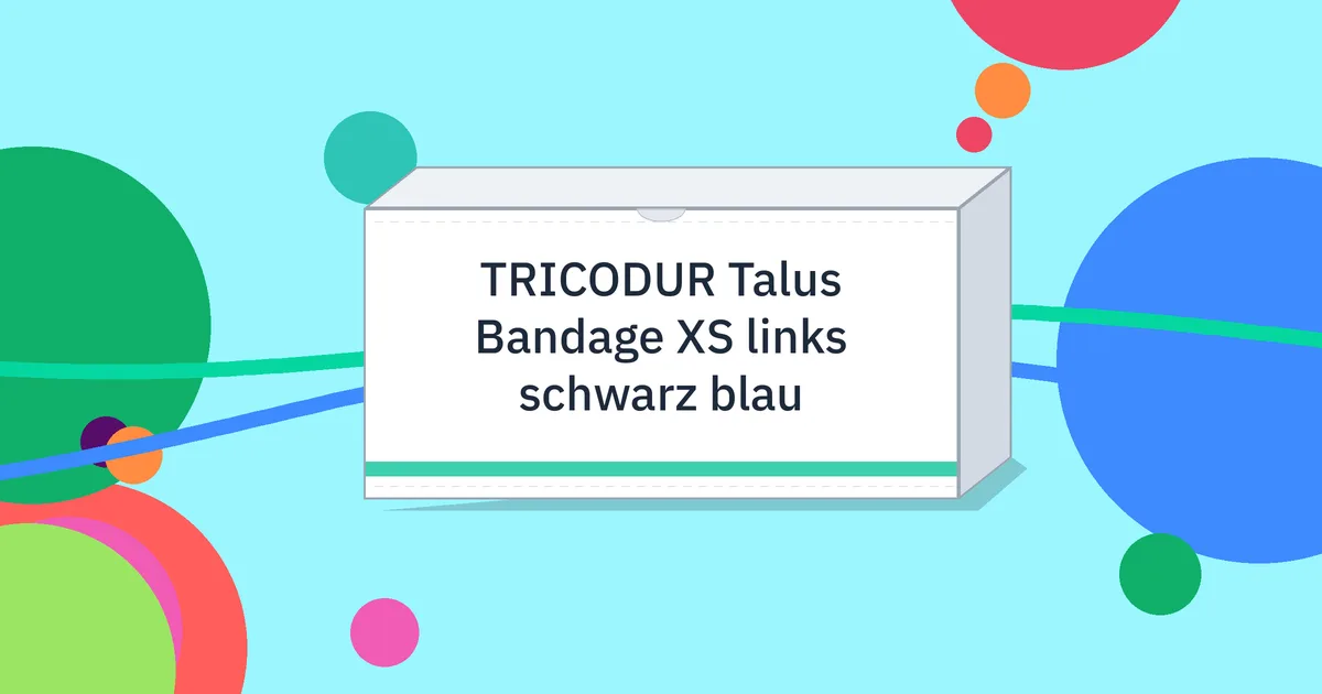 Symbolbild: Packung mit der Aufschrift TRICODUR Talus Bandage XS links schwarz blau (PZN 03094450) – Verfügbarkeit und Bezug in Apotheken in Frankfurt am Main