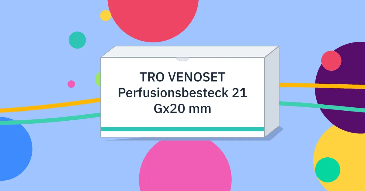 Symbolbild: Packung mit der Aufschrift TRO VENOSET Perfusionsbesteck 21 Gx20 mm (PZN 11297859) – Verfügbarkeit und Bezug in Apotheken in Frankfurt am Main