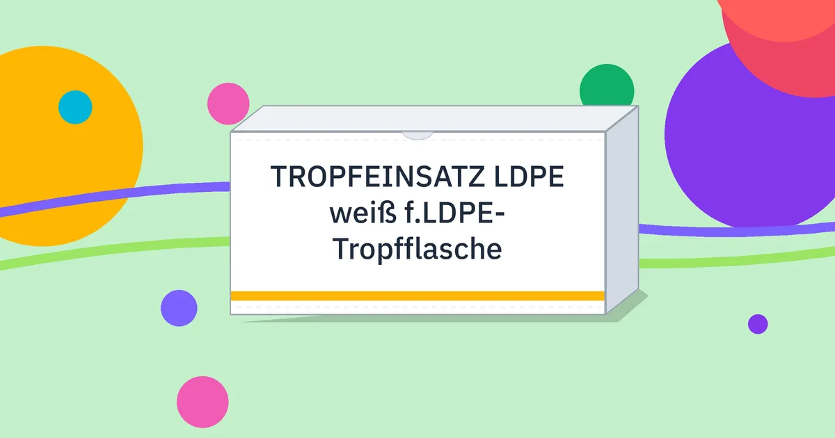 Symbolbild: Packung mit der Aufschrift TROPFEINSATZ LDPE weiß f.LDPE-Tropfflasche (PZN 18187795) – Verfügbarkeit und Bezug in Apotheken in Frankfurt am Main