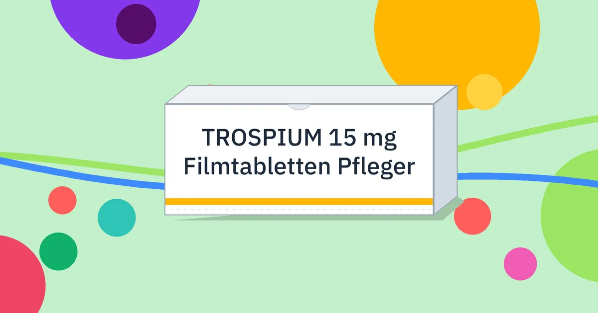 Symbolbild: Packung mit der Aufschrift TROSPIUM 15 mg Filmtabletten Pfleger (PZN 03644784) – Verfügbarkeit und Bezug in Apotheken in Frankfurt am Main