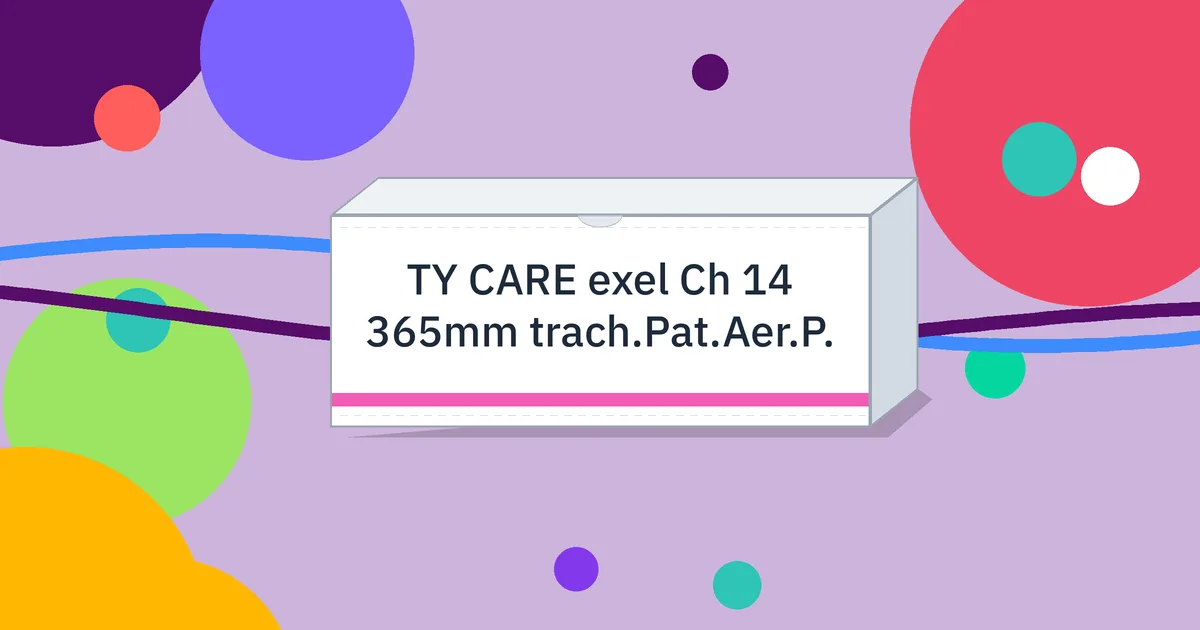 Symbolbild: Packung mit der Aufschrift TY CARE exel Ch 14 365mm trach.Pat.Aer.P. (PZN 00816351) – Verfügbarkeit und Bezug in Apotheken in Frankfurt am Main