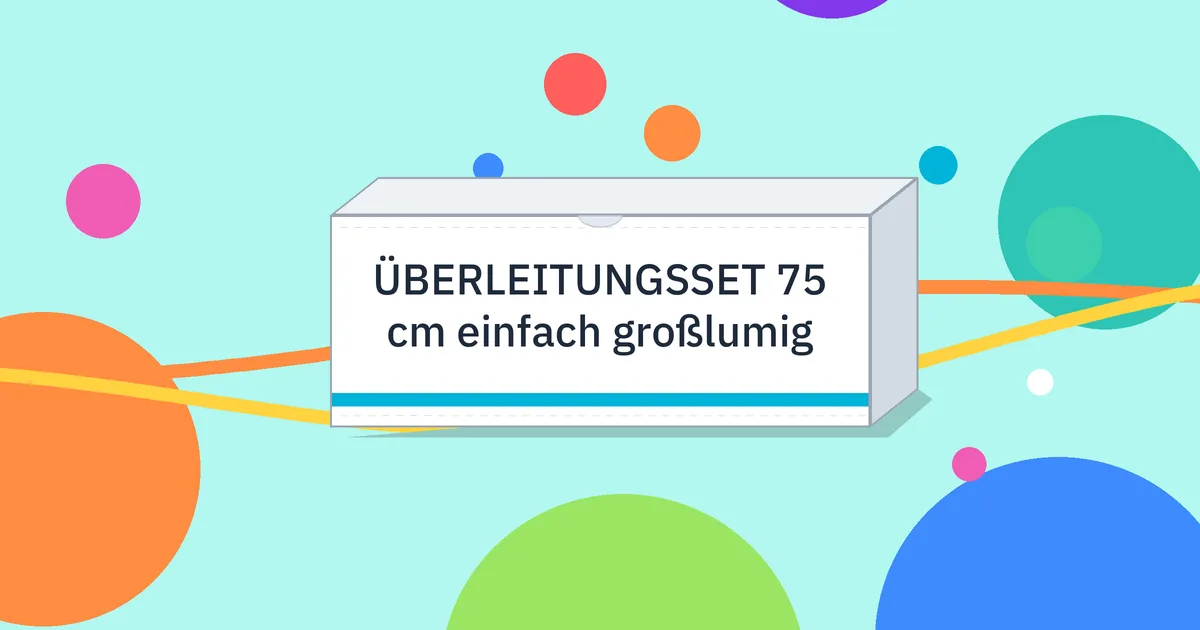 Symbolbild: Packung mit der Aufschrift ÜBERLEITUNGSSET 75 cm einfach großlumig (PZN 13230569) – Verfügbarkeit und Bezug in Apotheken in Frankfurt am Main