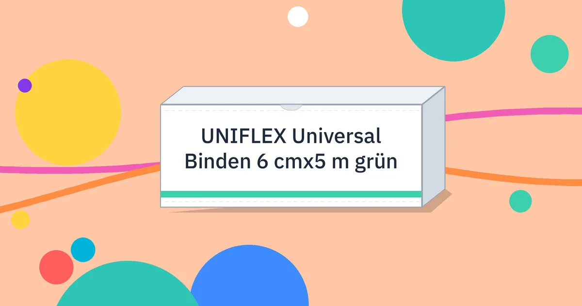 Symbolbild: Packung mit der Aufschrift UNIFLEX Universal Binden 6 cmx5 m grün (PZN 08540090) – Verfügbarkeit und Bezug in Apotheken in Frankfurt am Main
