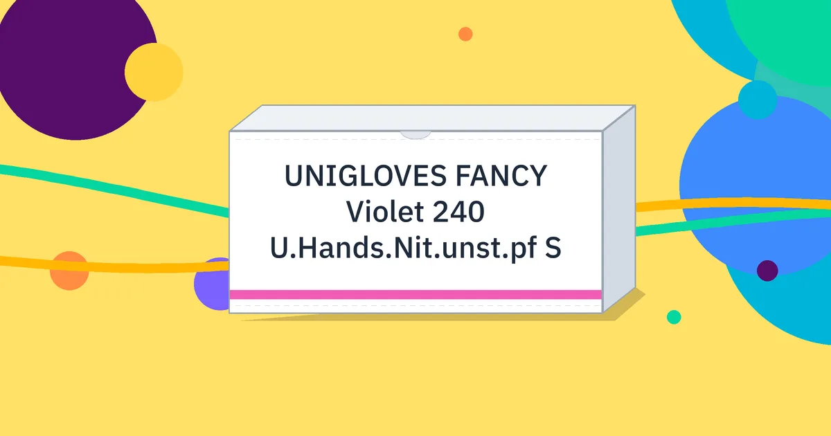 Symbolbild: Packung mit der Aufschrift UNIGLOVES FANCY Violet 240 U.Hands.Nit.unst.pf S (PZN 18725910) – Verfügbarkeit und Bezug in Apotheken in Frankfurt am Main