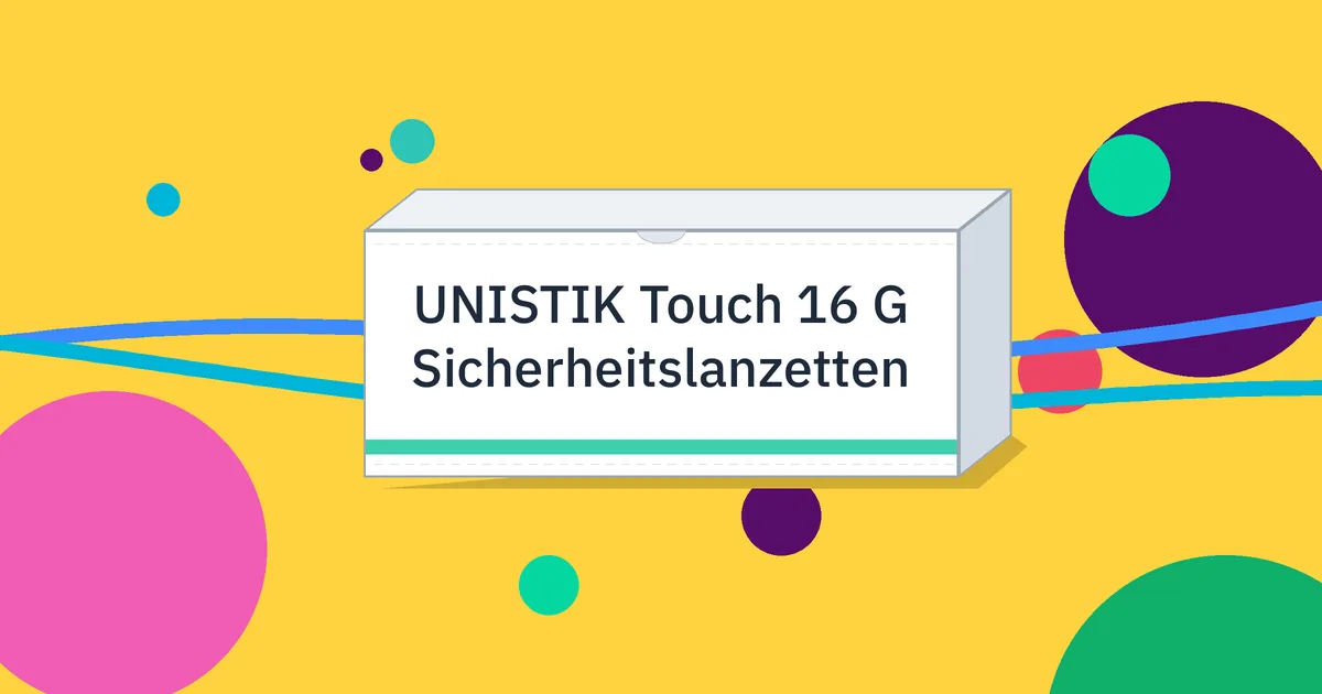 Symbolbild: Packung mit der Aufschrift UNISTIK Touch 16 G Sicherheitslanzetten (PZN 16623401) – Verfügbarkeit und Bezug in Apotheken in Frankfurt am Main
