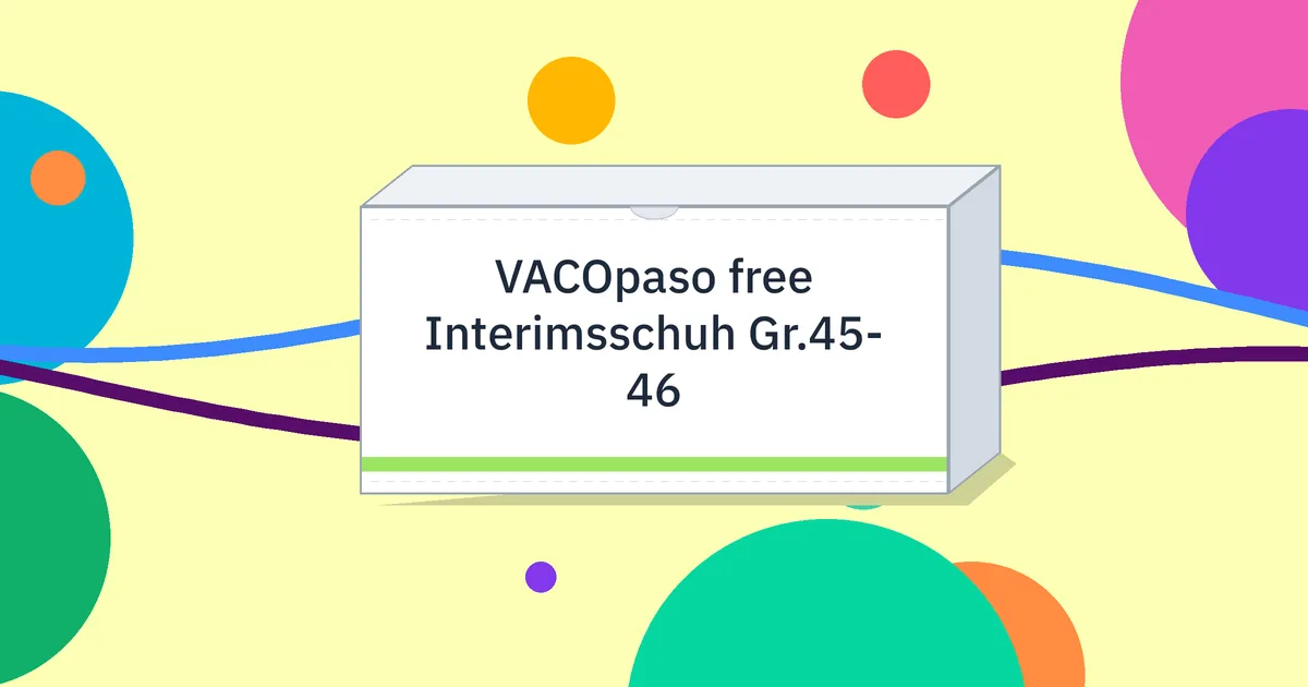 Symbolbild: Packung mit der Aufschrift VACOpaso free Interimsschuh Gr.45-46 (PZN 17519350) – Verfügbarkeit und Bezug in Apotheken in Frankfurt am Main