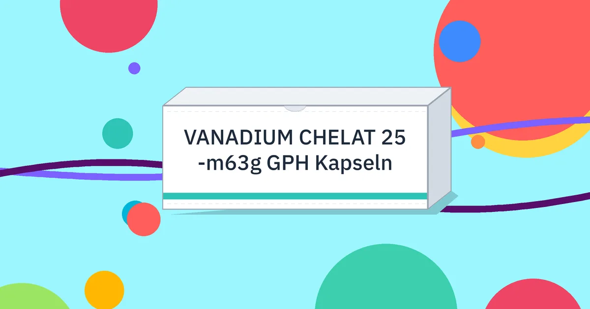Symbolbild: Packung mit der Aufschrift VANADIUM CHELAT 25 -m63g GPH Kapseln (PZN 10556129) – Verfügbarkeit und Bezug in Apotheken in Frankfurt am Main