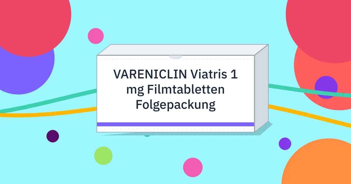 Symbolbild: Packung mit der Aufschrift VARENICLIN Viatris 1 mg Filmtabletten Folgepackung (PZN 20108372) – Verfügbarkeit und Bezug in Apotheken in Frankfurt am Main