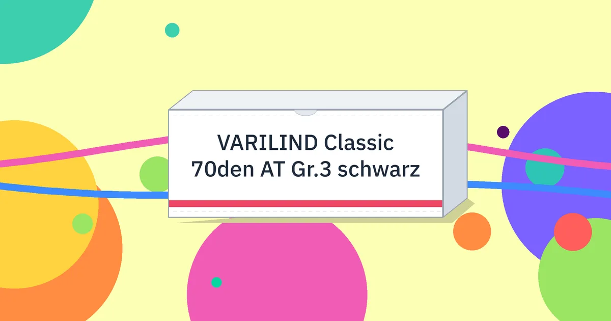 Symbolbild: Packung mit der Aufschrift VARILIND Classic 70den AT Gr.3 schwarz (PZN 09521812) – Verfügbarkeit und Bezug in Apotheken in Frankfurt am Main