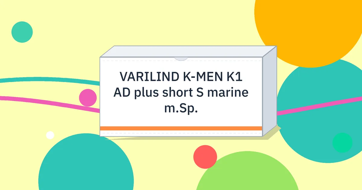 Symbolbild: Packung mit der Aufschrift VARILIND K-MEN K1 AD plus short S marine m.Sp. (PZN 20569009) – Verfügbarkeit und Bezug in Apotheken in Frankfurt am Main