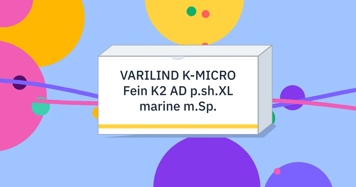 Symbolbild: Packung mit der Aufschrift VARILIND K-MICRO Fein K2 AD p.sh.XL marine m.Sp. (PZN 20558684) – Verfügbarkeit und Bezug in Apotheken in Frankfurt am Main