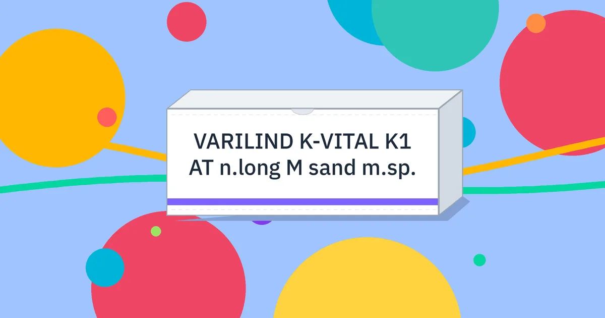 Symbolbild: Packung mit der Aufschrift VARILIND K-VITAL K1 AT n.long M sand m.sp. (PZN 20559703) – Verfügbarkeit und Bezug in Apotheken in Frankfurt am Main