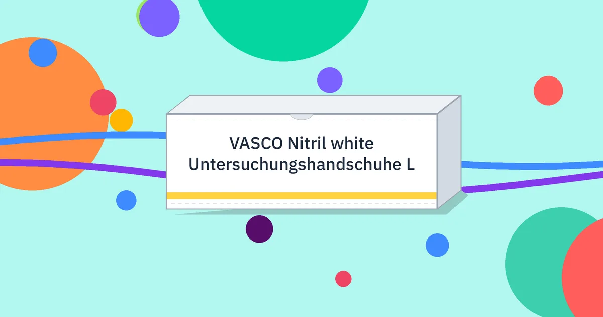 Symbolbild: Packung mit der Aufschrift VASCO Nitril white Untersuchungshandschuhe L (PZN 08815078) – Verfügbarkeit und Bezug in Apotheken in Frankfurt am Main