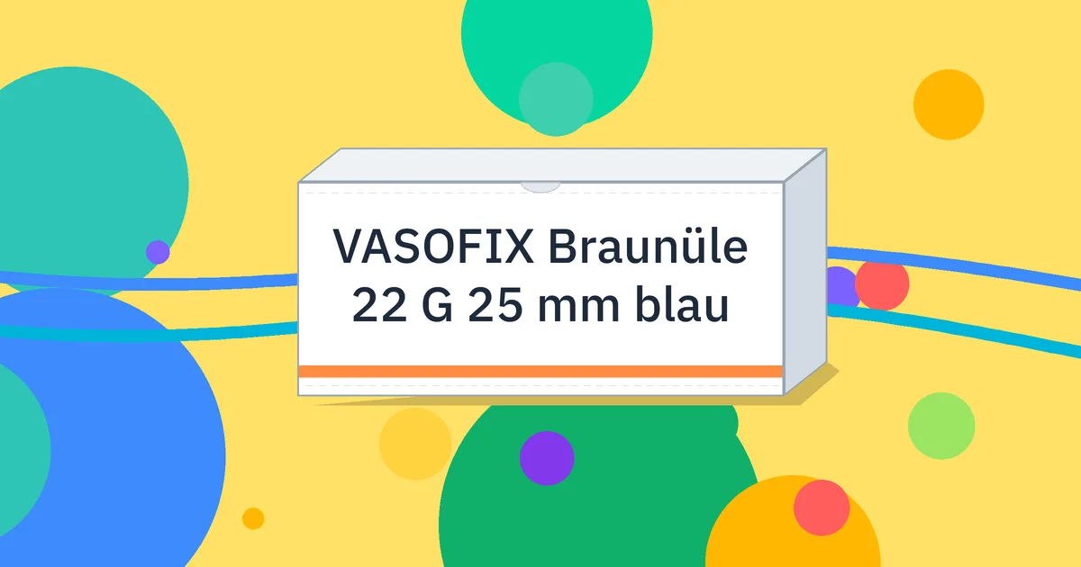 Symbolbild: Packung mit der Aufschrift VASOFIX Braunüle 22 G 25 mm blau (PZN 18411293) – Verfügbarkeit und Bezug in Apotheken in Frankfurt am Main