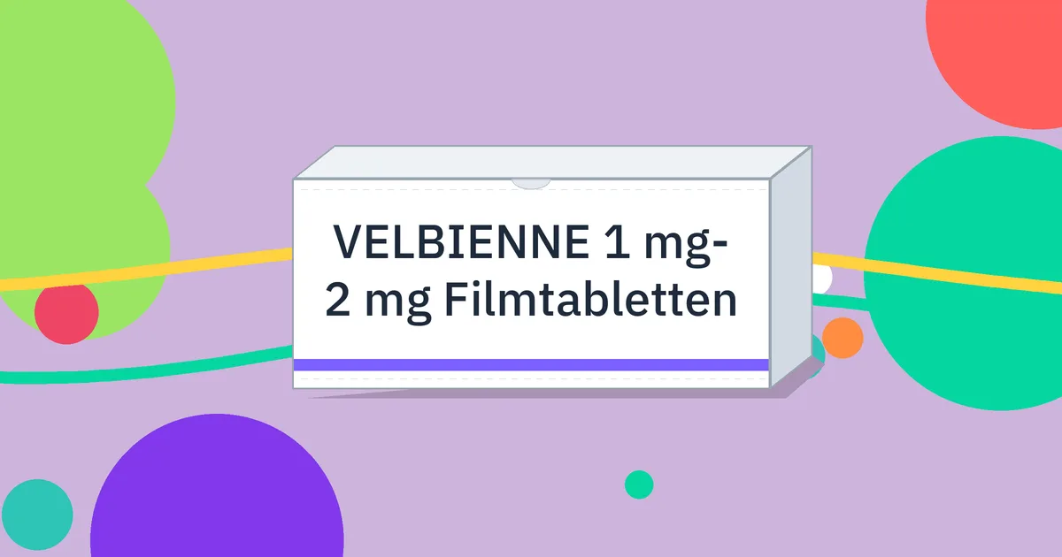 Symbolbild: Packung mit der Aufschrift VELBIENNE 1 mg-2 mg Filmtabletten (PZN 10980672) – Verfügbarkeit und Bezug in Apotheken in Frankfurt am Main