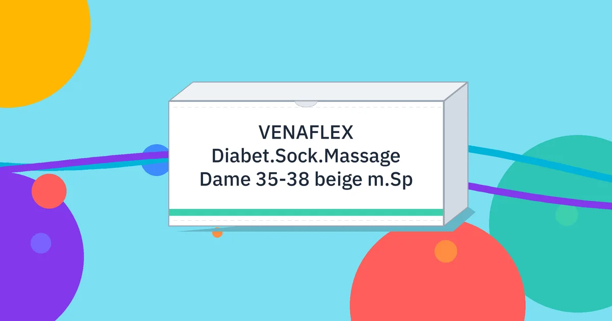 Symbolbild: Packung mit der Aufschrift VENAFLEX Diabet.Sock.Massage Dame 35-38 beige m.Sp (PZN 18309436) – Verfügbarkeit und Bezug in Apotheken in Frankfurt am Main