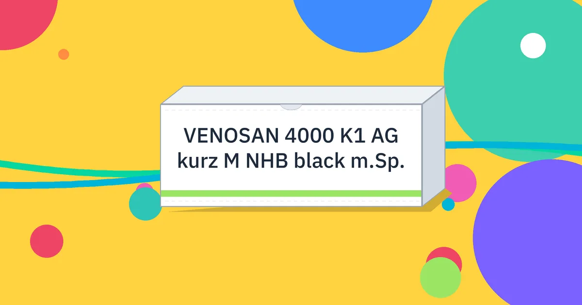 Symbolbild: Packung mit der Aufschrift VENOSAN 4000 K1 AG kurz M NHB black m.Sp. (PZN 14427073) – Verfügbarkeit und Bezug in Apotheken in Frankfurt am Main