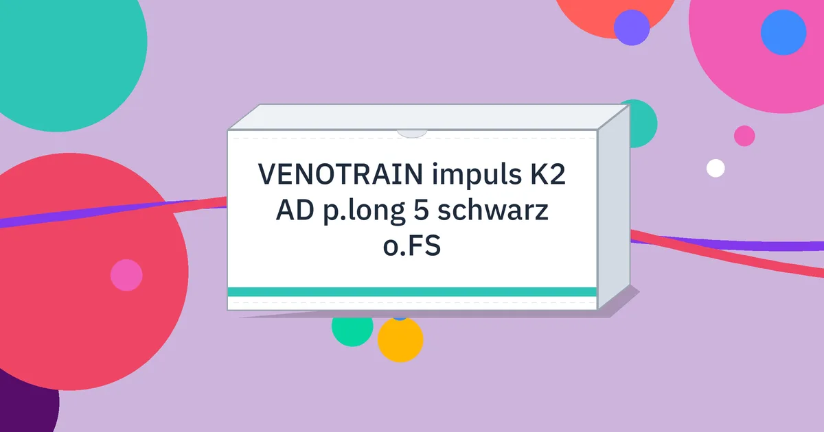Symbolbild: Packung mit der Aufschrift VENOTRAIN impuls K2 AD p.long 5 schwarz o.FS (PZN 00627785) – Verfügbarkeit und Bezug in Apotheken in Frankfurt am Main