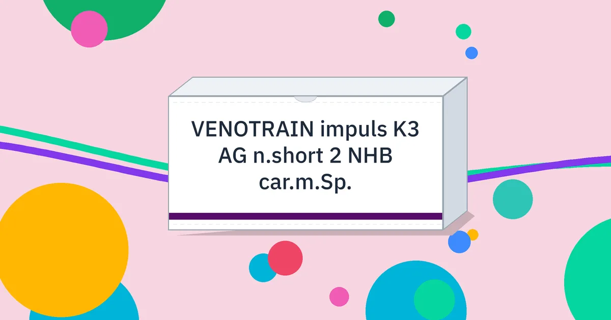 Symbolbild: Packung mit der Aufschrift VENOTRAIN impuls K3 AG n.short 2 NHB car.m.Sp. (PZN 00521130) – Verfügbarkeit und Bezug in Apotheken in Frankfurt am Main