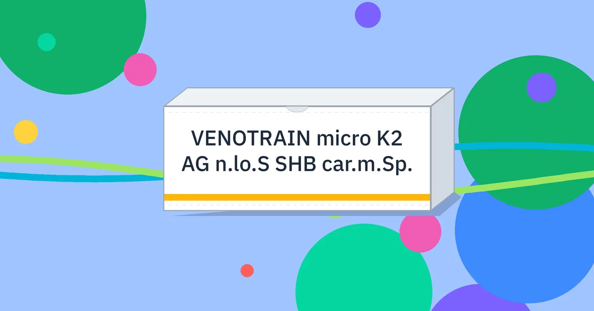 Symbolbild: Packung mit der Aufschrift VENOTRAIN micro K2 AG n.lo.S SHB car.m.Sp. (PZN 00416657) – Verfügbarkeit und Bezug in Apotheken in Frankfurt am Main