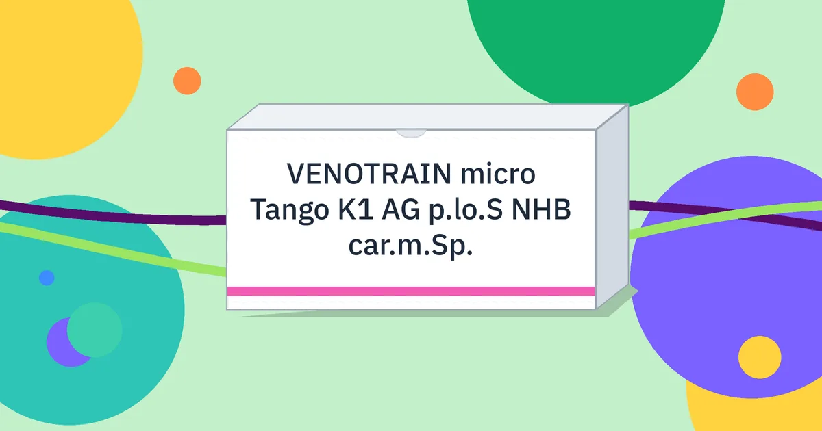 Symbolbild: Packung mit der Aufschrift VENOTRAIN micro Tango K1 AG p.lo.S NHB car.m.Sp. (PZN 17763848) – Verfügbarkeit und Bezug in Apotheken in Frankfurt am Main