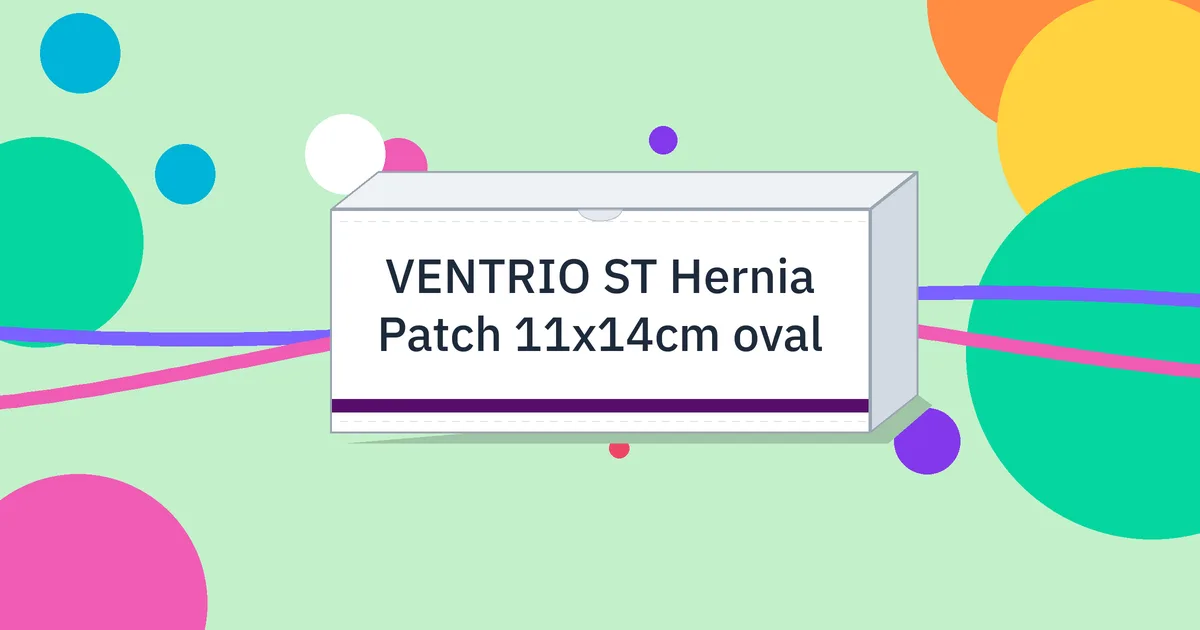Symbolbild: Packung mit der Aufschrift VENTRIO ST Hernia Patch 11x14cm oval (PZN 09485074) – Verfügbarkeit und Bezug in Apotheken in Frankfurt am Main