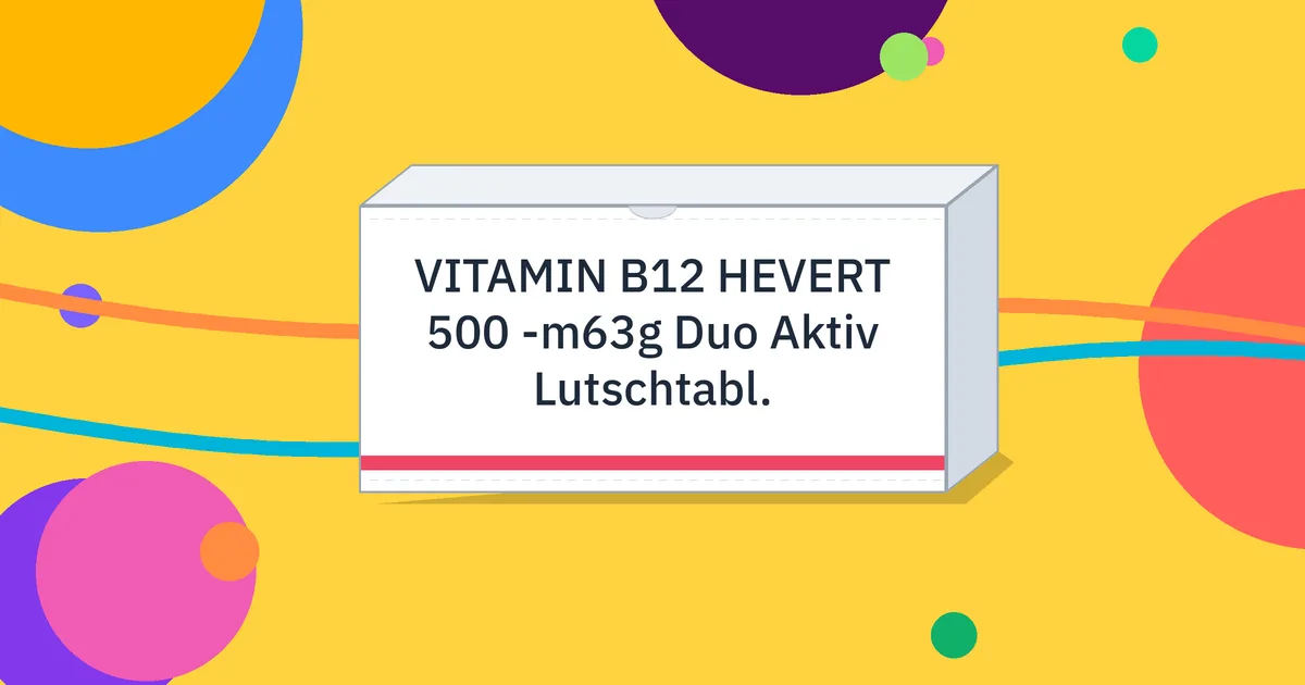 Symbolbild: Packung mit der Aufschrift VITAMIN B12 HEVERT 500 -m63g Duo Aktiv Lutschtabl. (PZN 19636947) – Verfügbarkeit und Bezug in Apotheken in Frankfurt am Main