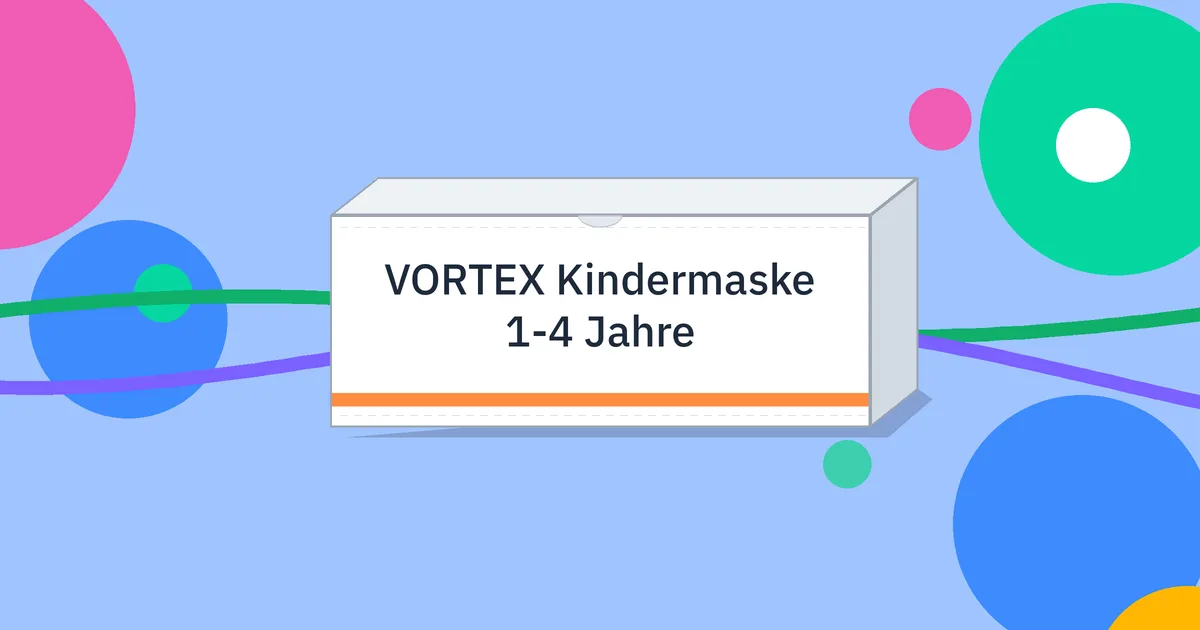 Symbolbild: Packung mit der Aufschrift VORTEX Kindermaske 1-4 Jahre (PZN 18908125) – Verfügbarkeit und Bezug in Apotheken in Frankfurt am Main