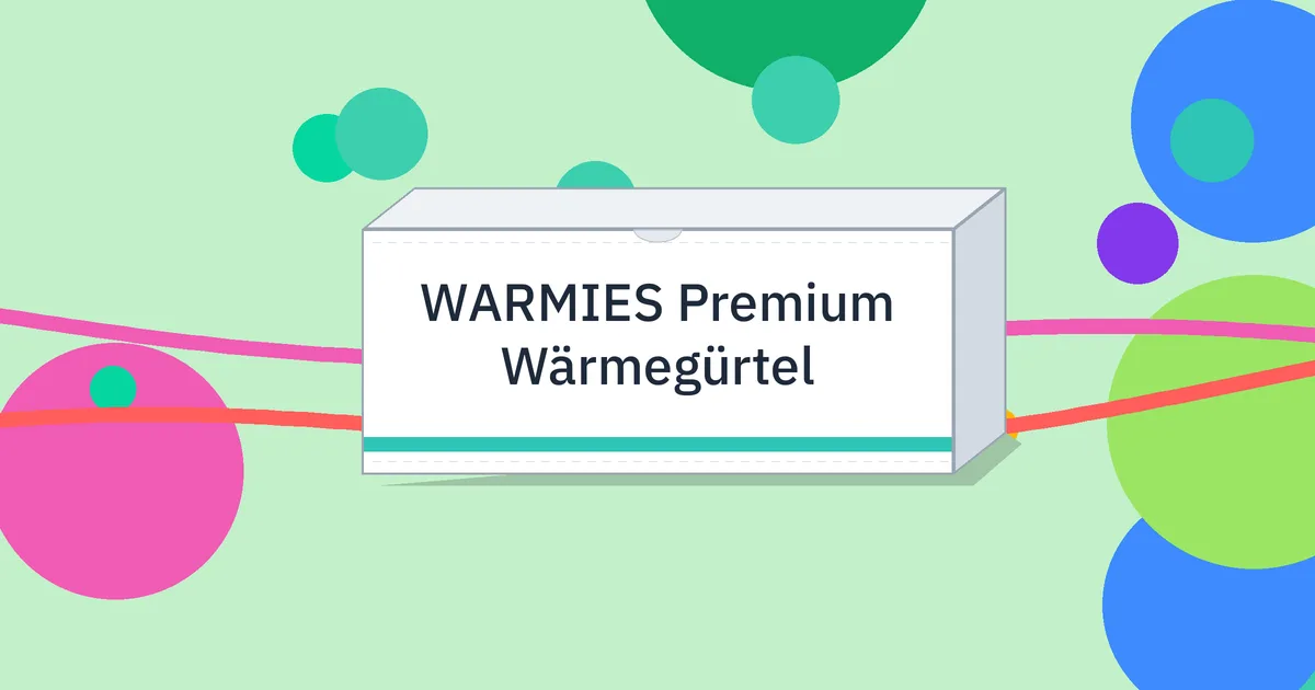Symbolbild: Packung mit der Aufschrift WARMIES Premium Wärmegürtel (PZN 18066175) – Verfügbarkeit und Bezug in Apotheken in Frankfurt am Main