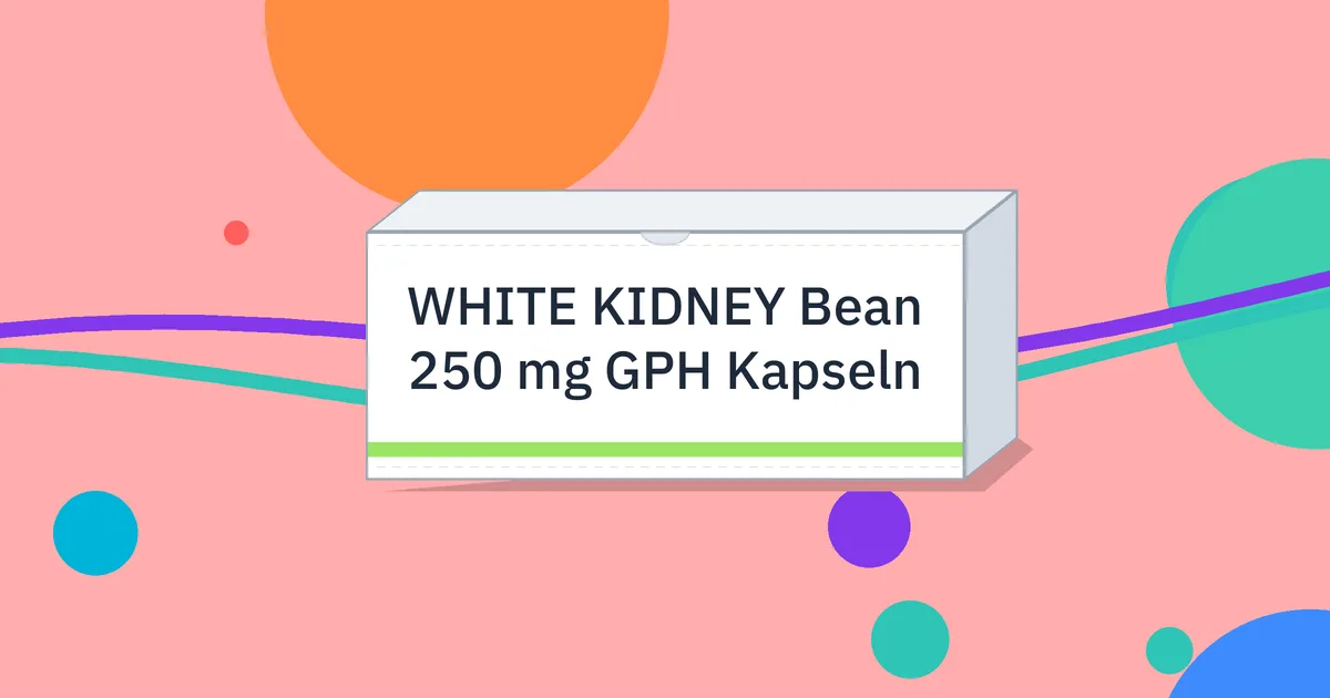 Symbolbild: Packung mit der Aufschrift WHITE KIDNEY Bean 250 mg GPH Kapseln (PZN 04699557) – Verfügbarkeit und Bezug in Apotheken in Frankfurt am Main