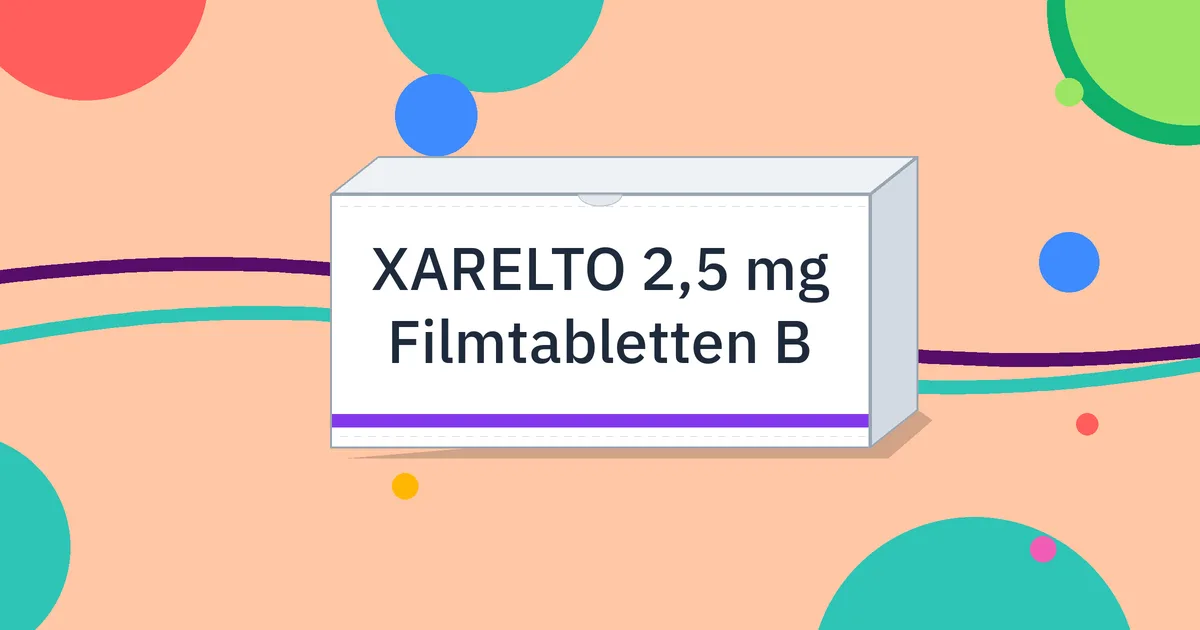 Symbolbild: Packung mit der Aufschrift XARELTO 2,5 mg Filmtabletten B (PZN 16779882) – Verfügbarkeit und Bezug in Apotheken in Frankfurt am Main