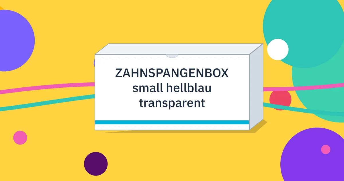 Symbolbild: Packung mit der Aufschrift ZAHNSPANGENBOX small hellblau transparent (PZN 10988432) – Verfügbarkeit und Bezug in Apotheken in Frankfurt am Main