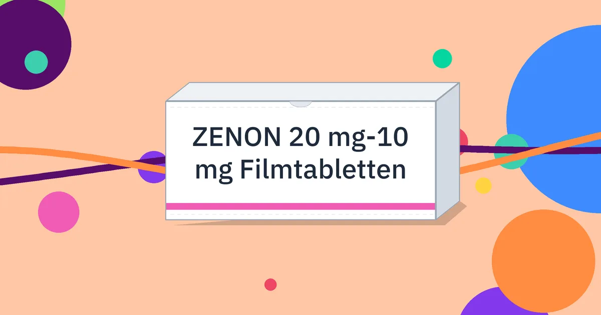 Symbolbild: Packung mit der Aufschrift ZENON 20 mg-10 mg Filmtabletten (PZN 19769298) – Verfügbarkeit und Bezug in Apotheken in Frankfurt am Main