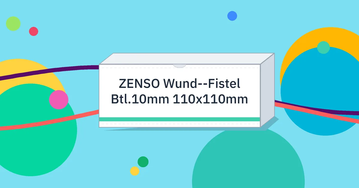 Symbolbild: Packung mit der Aufschrift ZENSO Wund--Fistel Btl.10mm 110x110mm (PZN 20087144) – Verfügbarkeit und Bezug in Apotheken in Frankfurt am Main