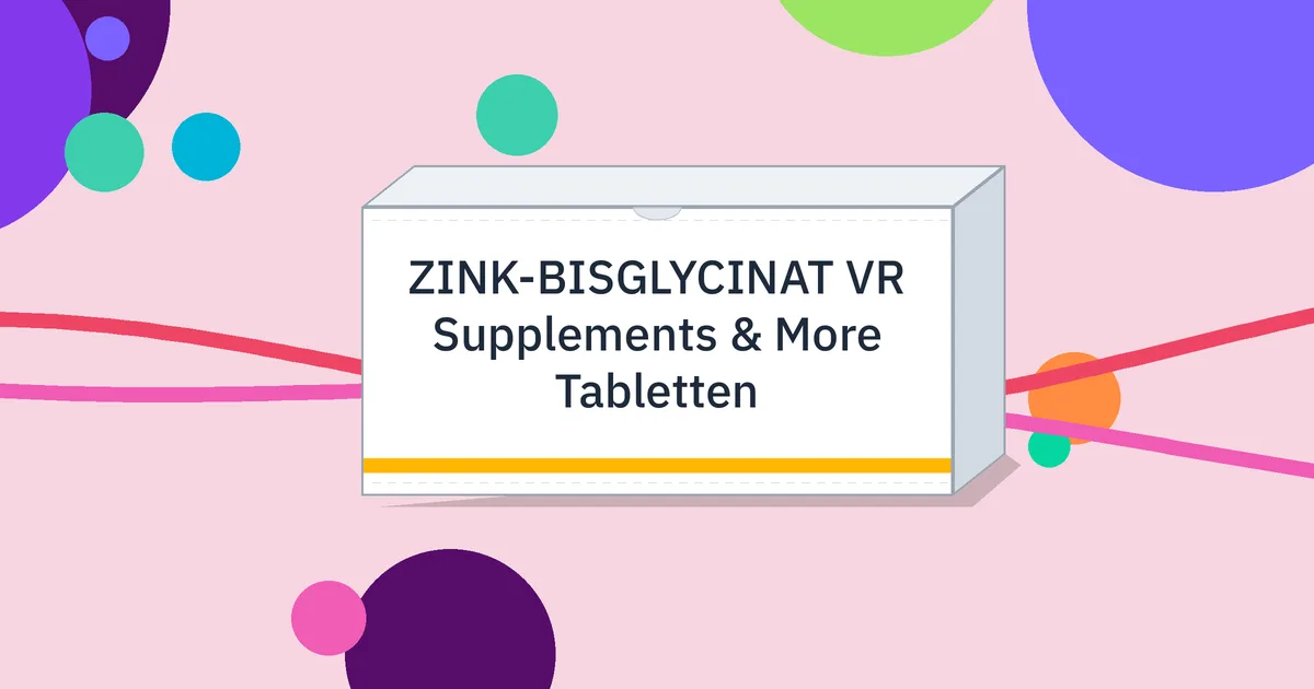 Symbolbild: Packung mit der Aufschrift ZINK-BISGLYCINAT VR Supplements & More Tabletten (PZN 20622146) – Verfügbarkeit und Bezug in Apotheken in Frankfurt am Main