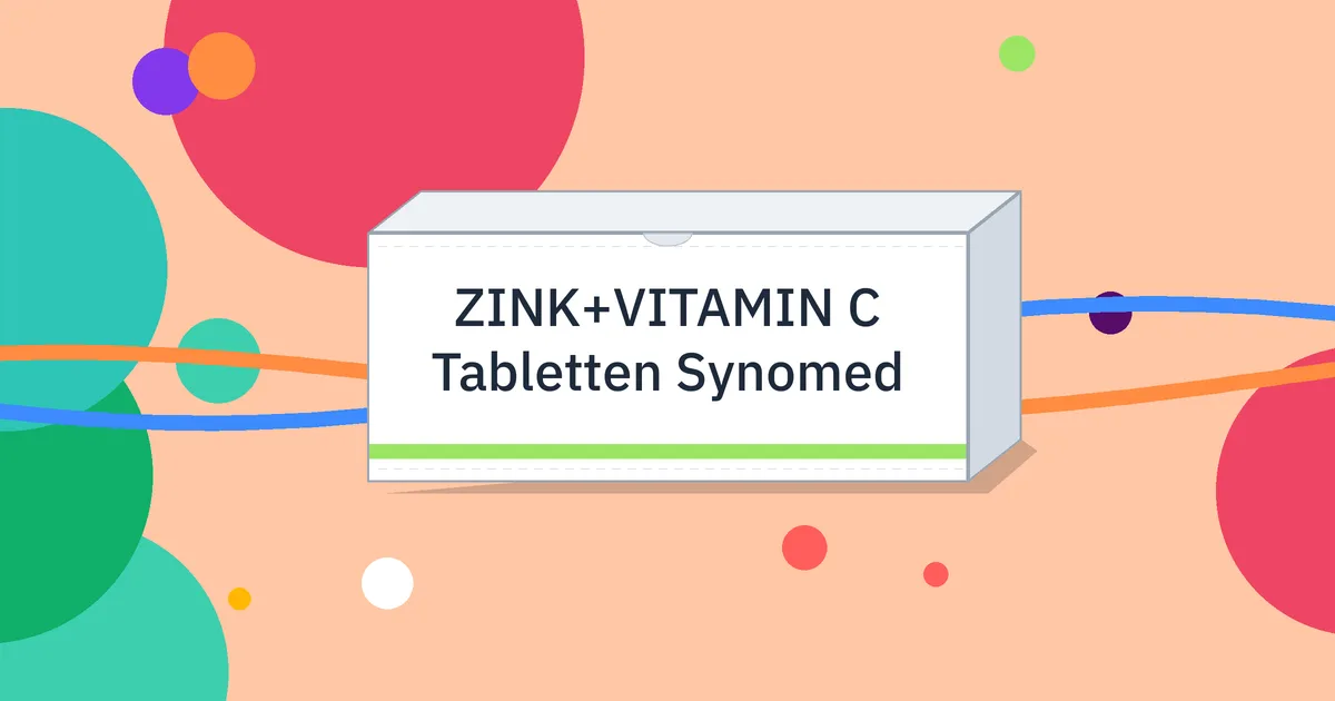 Symbolbild: Packung mit der Aufschrift ZINK+VITAMIN C Tabletten Synomed (PZN 19126962) – Verfügbarkeit und Bezug in Apotheken in Frankfurt am Main