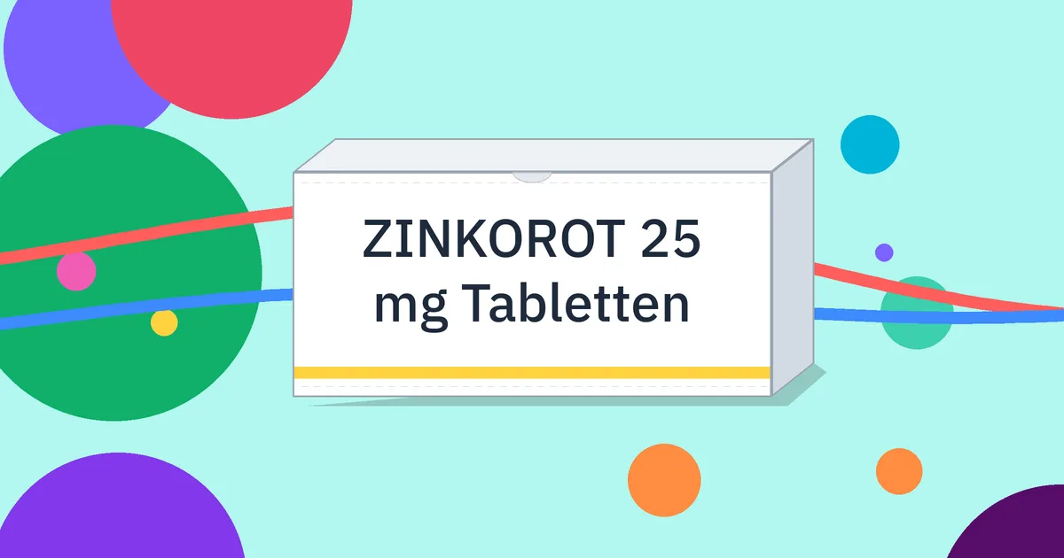Symbolbild: Packung mit der Aufschrift ZINKOROT 25 mg Tabletten (PZN 18082895) – Verfügbarkeit und Bezug in Apotheken in Frankfurt am Main