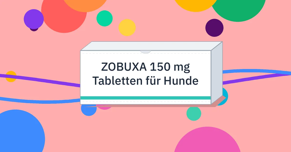 Symbolbild: Packung mit der Aufschrift ZOBUXA 150 mg Tabletten für Hunde (PZN 09309377) – Verfügbarkeit und Bezug in Apotheken in Frankfurt am Main