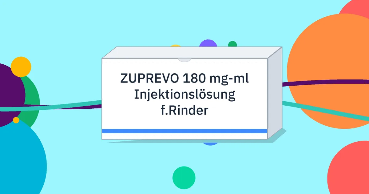 Symbolbild: Packung mit der Aufschrift ZUPREVO 180 mg-ml Injektionslösung f.Rinder (PZN 09302398) – Verfügbarkeit und Bezug in Apotheken in Frankfurt am Main