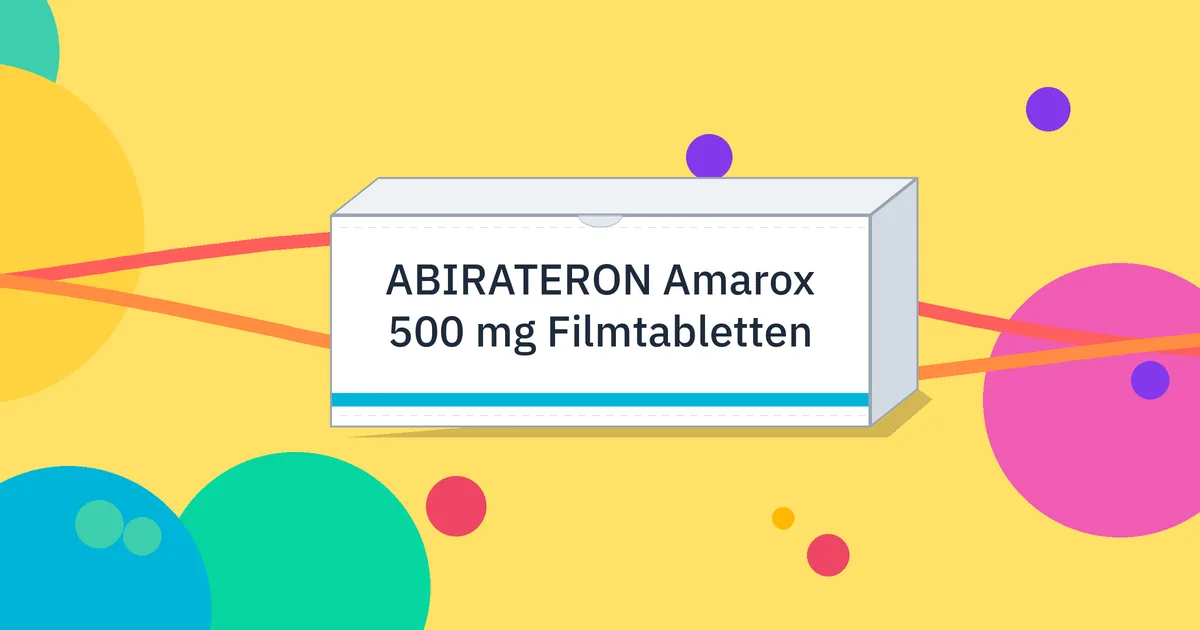Symbolbild: Packung mit der Aufschrift ABIRATERON Amarox 500 mg Filmtabletten (PZN 18738309) – Verfügbarkeit und Bezug in Apotheken in Frankfurt am Main