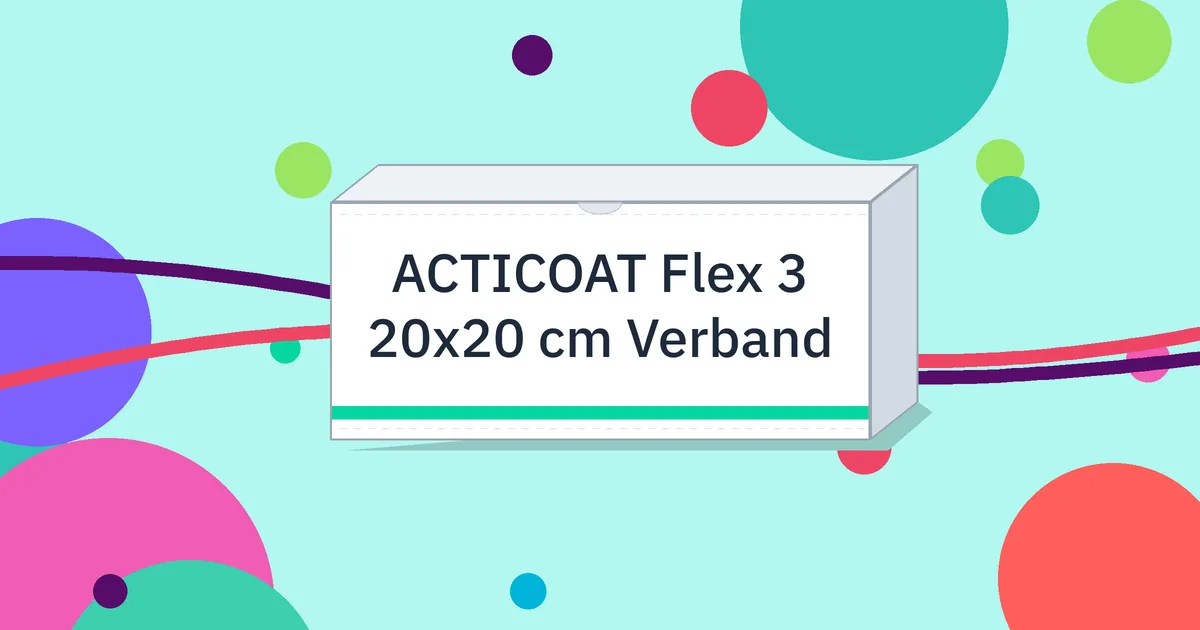 Symbolbild: Packung mit der Aufschrift ACTICOAT Flex 3 20x20 cm Verband (PZN 02646657) – Verfügbarkeit und Bezug in Apotheken in Frankfurt am Main