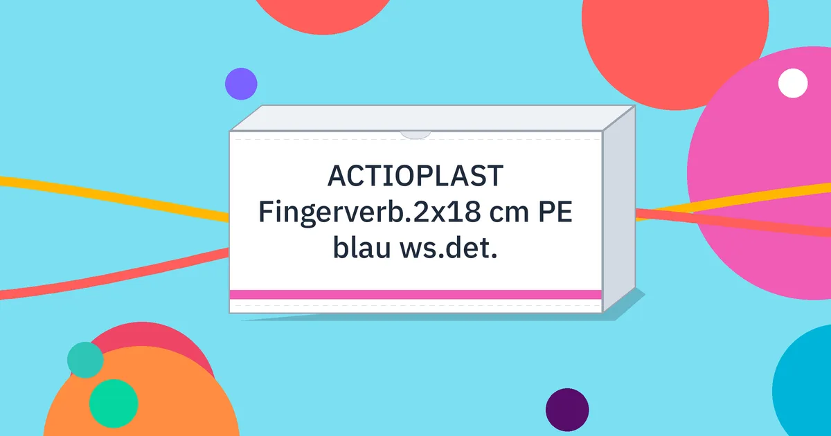 Symbolbild: Packung mit der Aufschrift ACTIOPLAST Fingerverb.2x18 cm PE blau ws.det. (PZN 06589100) – Verfügbarkeit und Bezug in Apotheken in Frankfurt am Main