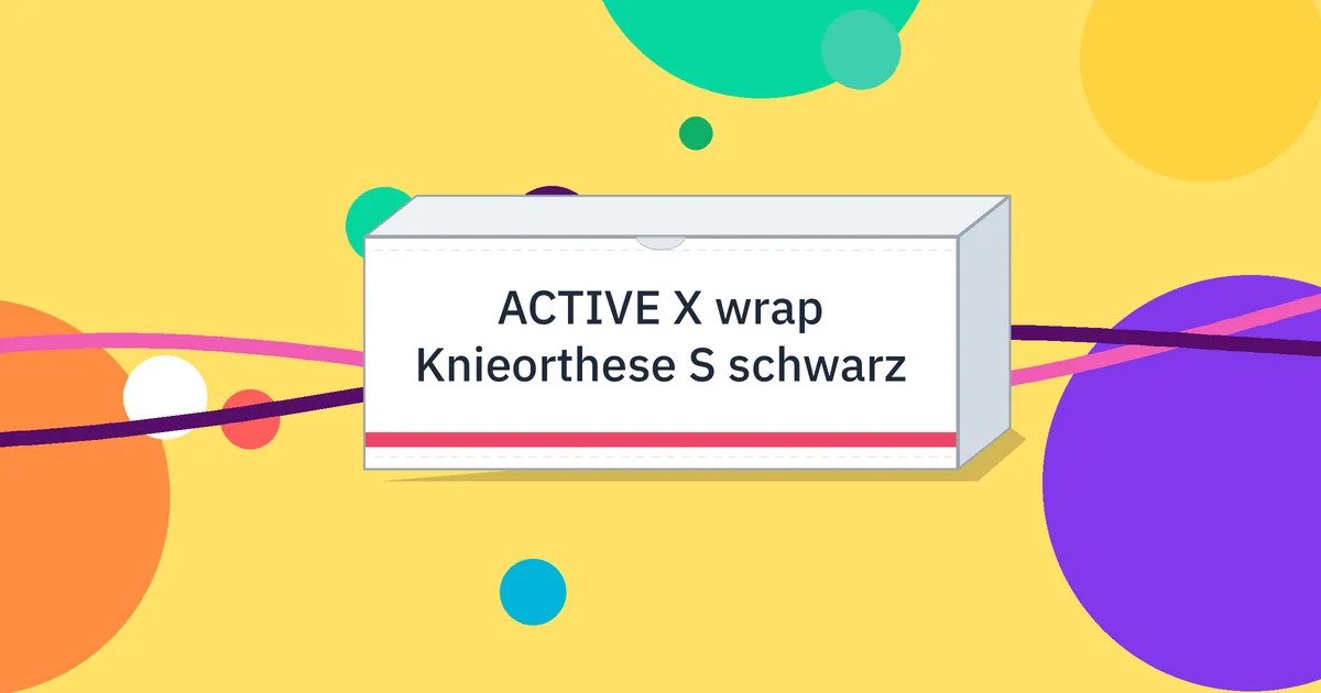 Symbolbild: Packung mit der Aufschrift ACTIVE X wrap Knieorthese S schwarz (PZN 11557800) – Verfügbarkeit und Bezug in Apotheken in Frankfurt am Main